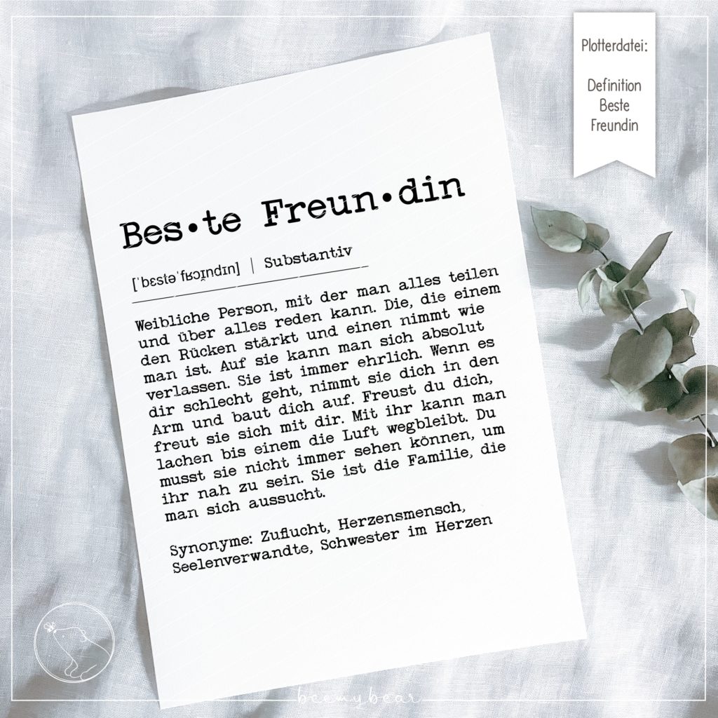 Plotterdatei DEFINITION BESTE FREUNDIN - beemybear