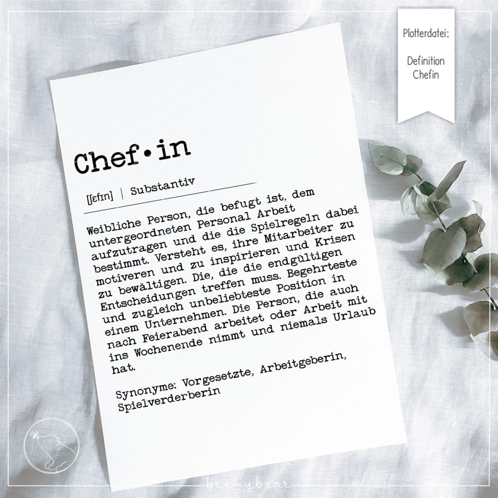 Plotterdatei DEFINITION CHEFIN - beemybear