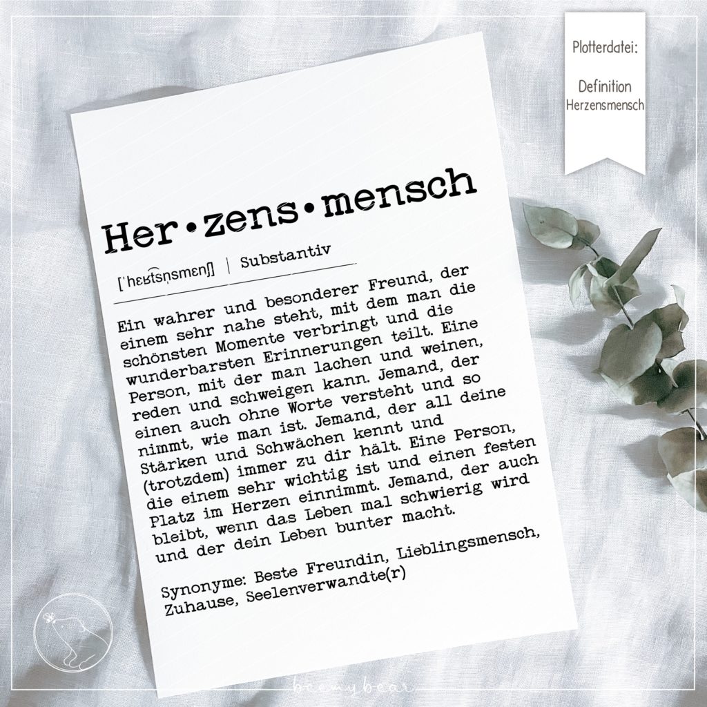 Plotterdatei DEFINITION HERZENSMENSCH - beemybear