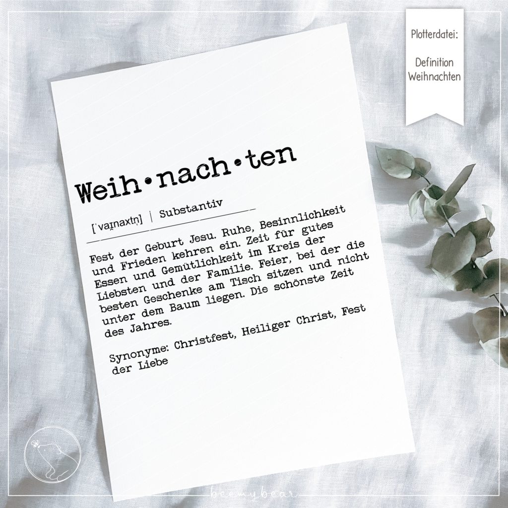 Plotterdatei DEFINITION WEIHNACHTEN - beemybear