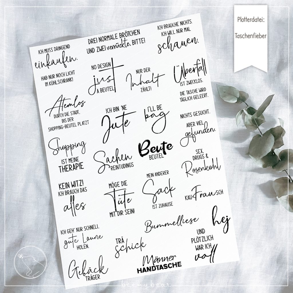 Plotterdatei TASCHENFIEBER - beemybear