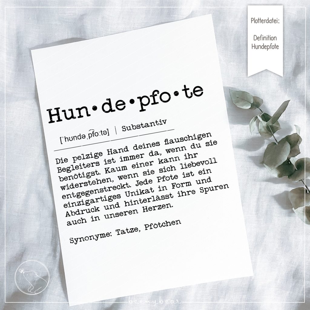 Plotterdatei DEFINITION HUNDEPFOTE - beemybear