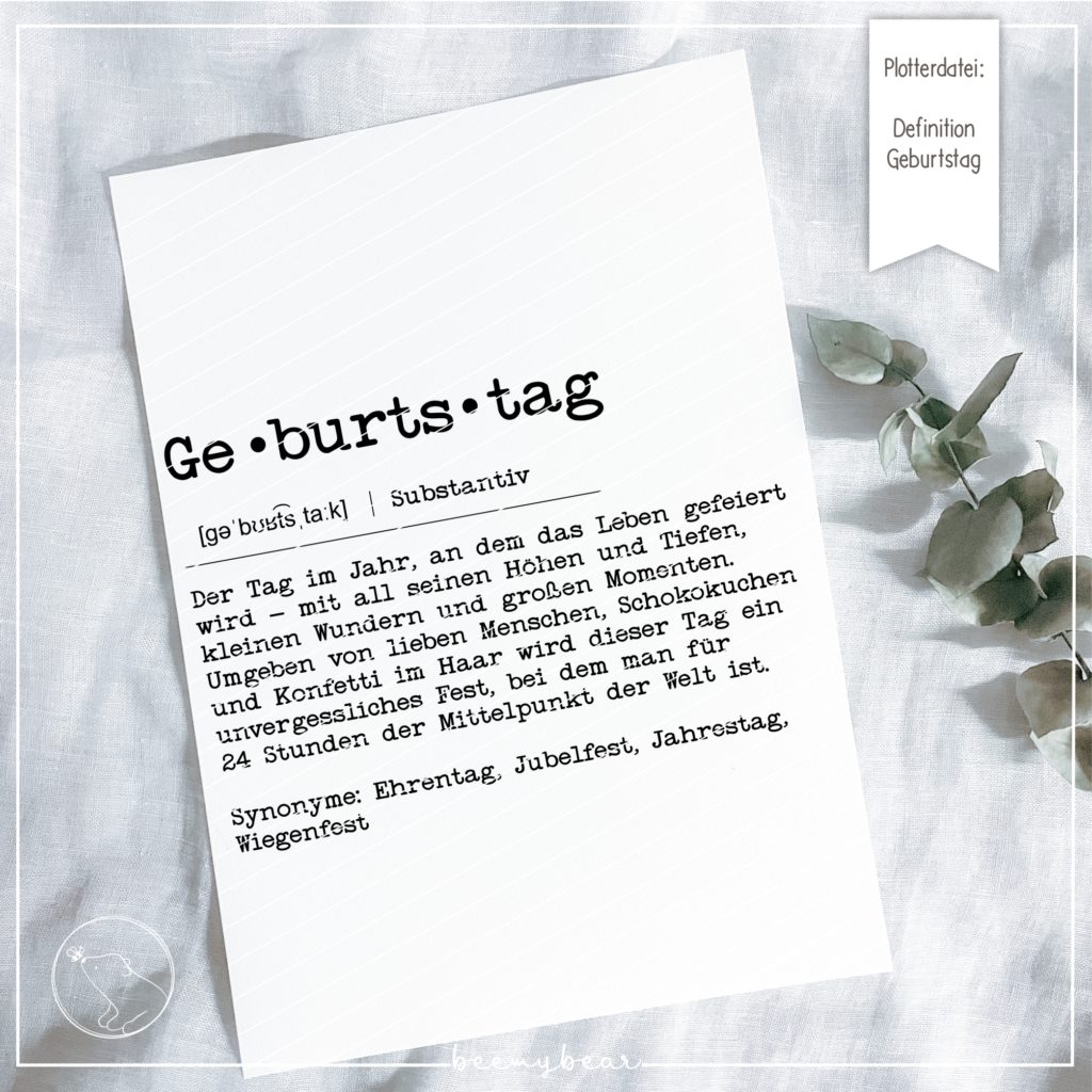 Plotterdatei DEFINITION Geburtstag - beemybear