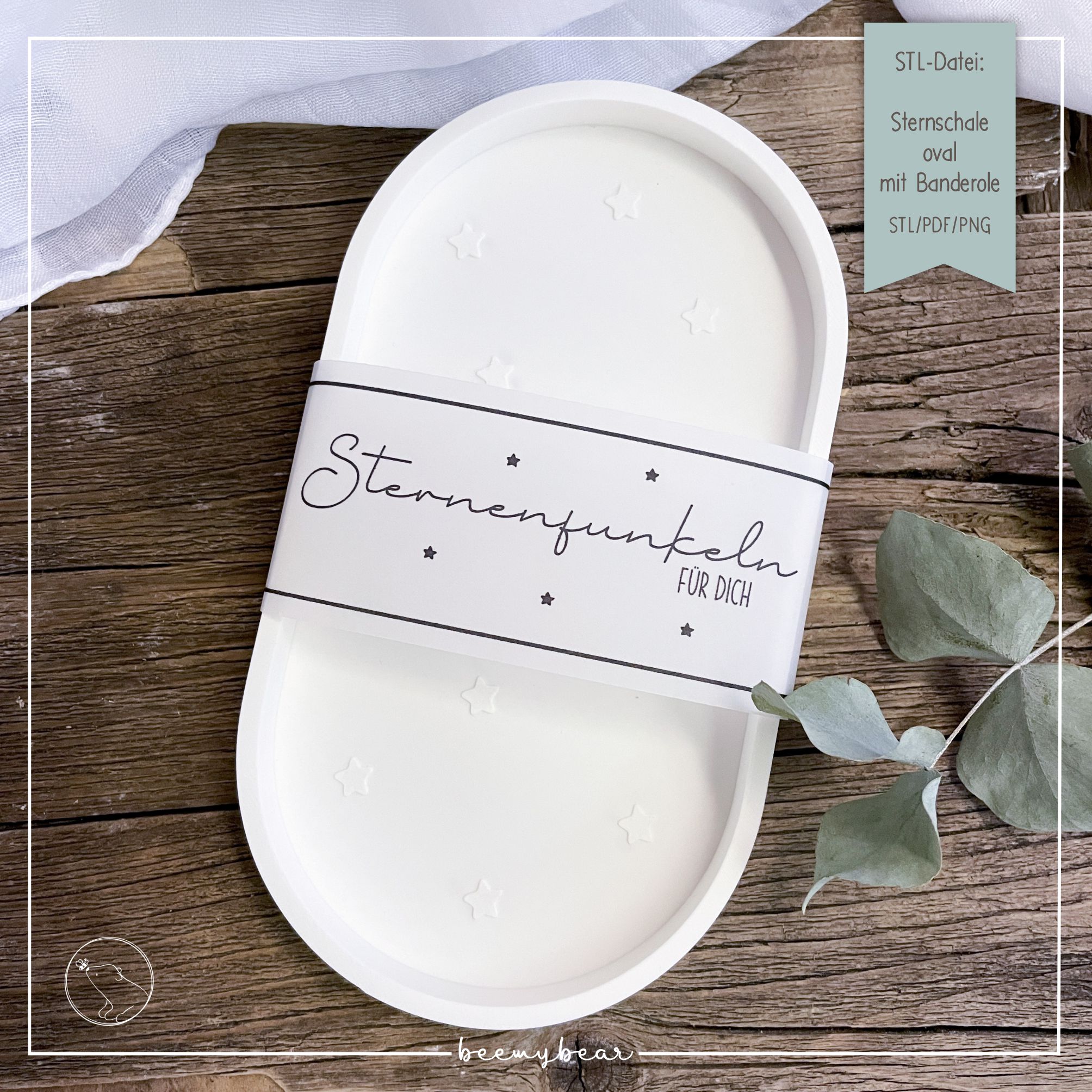 STL-DATEI Sternschale oval mit Banderole - beemybear